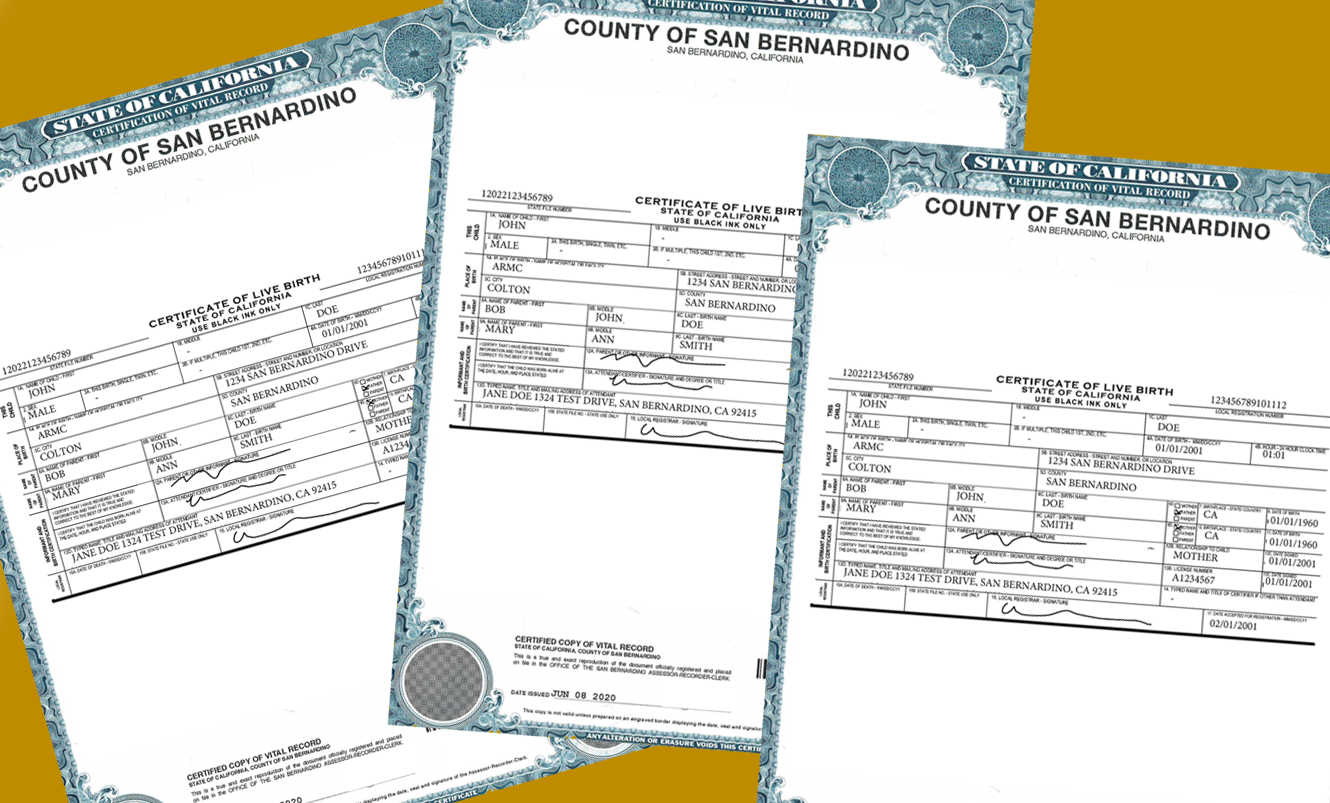 Copies of Birth, Death & Marriage Certificates – San Bernardino County Assessor-Recorder-Clerk